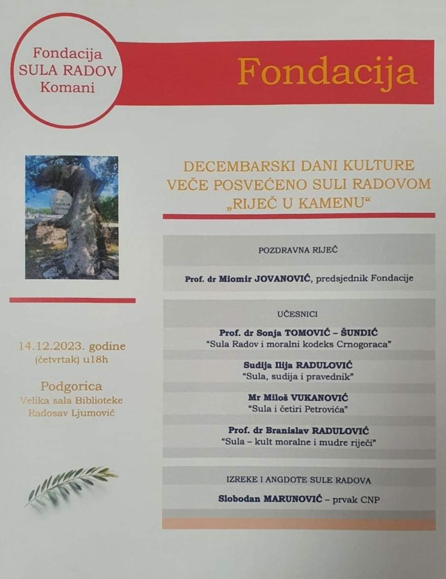 Projekat "riječ u kamenu", fondacije "SULA RADOV" | Glavni grad Podgorica